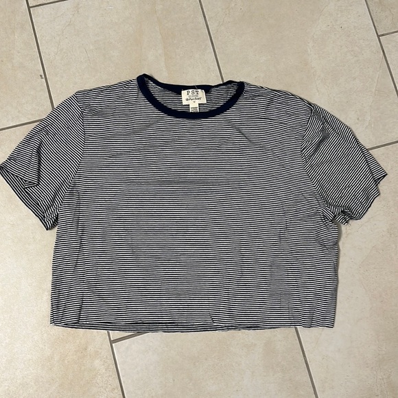 Project Social T | Tops | Pst Navy Striped Crew Neck Cropped Easy Tee ...
